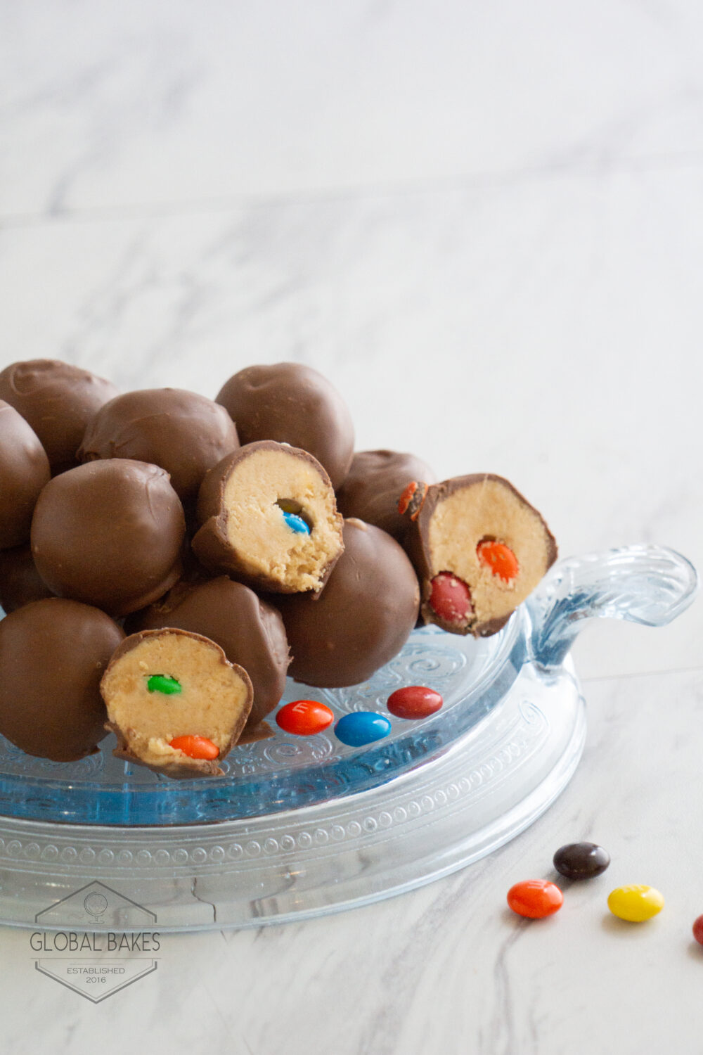 Peanut Butter Truffles with M&M's - Global Bakes